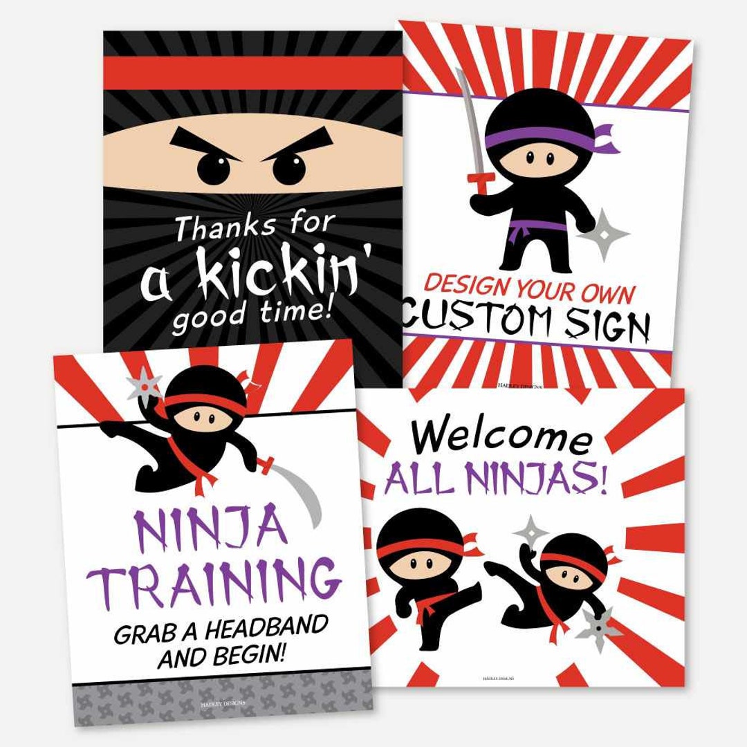 Ninja Kids Party Sign Set Templates - Printable Birthday Decorations ...