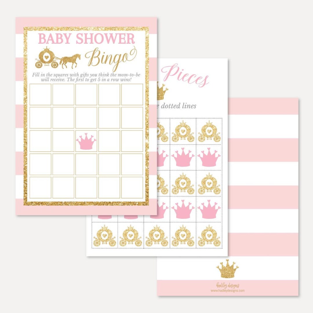 Princess Baby Shower Bingo Game Template - Bingo Baby Shower, Baby ...