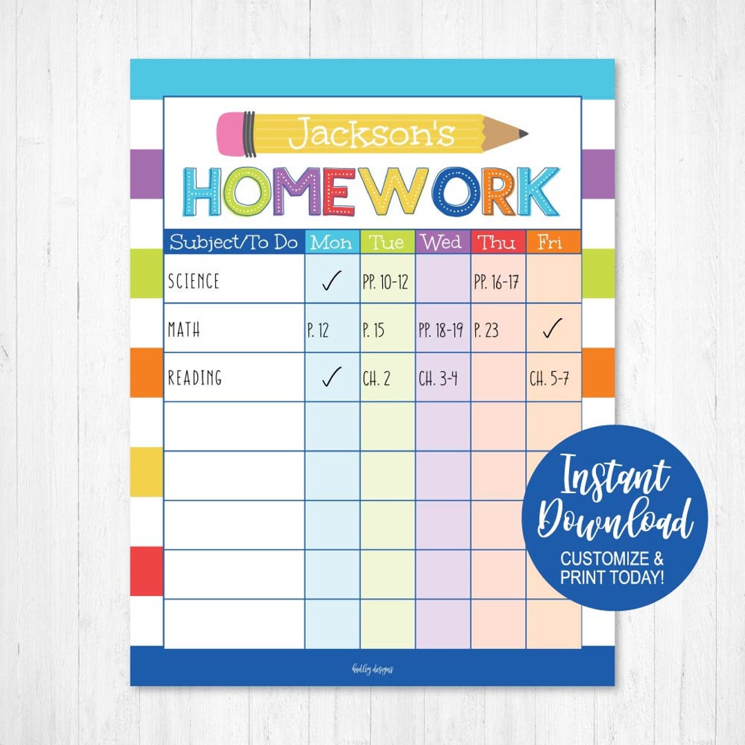 Homework Organizer, Homeschool Daily Routine Chart, 8.5x11 Template, A4 ...