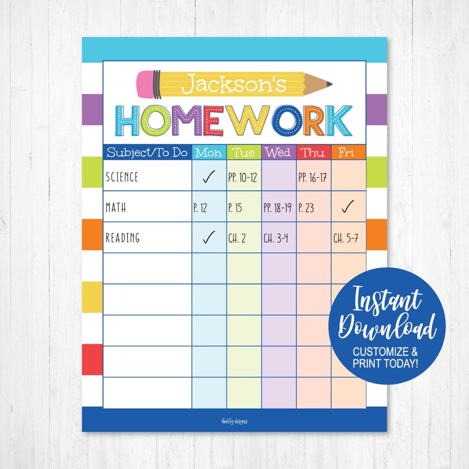 Homework Template Homeschool Checklist Student Editable - Etsy