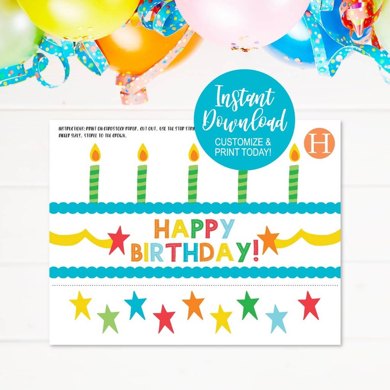 Kids Birthday Crown Template, Printable Birthday Headband, Editable ...