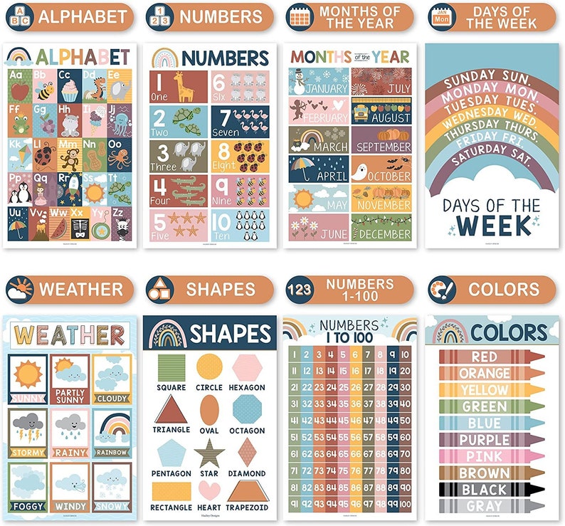 16 Boho Kids Educational Posters for Toddlers - Pre K Learning Posters ...