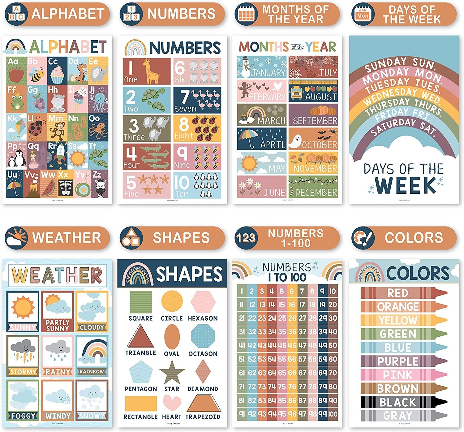 16 Boho Kids Educational Posters for Toddlers - Pre K Learning Posters ...