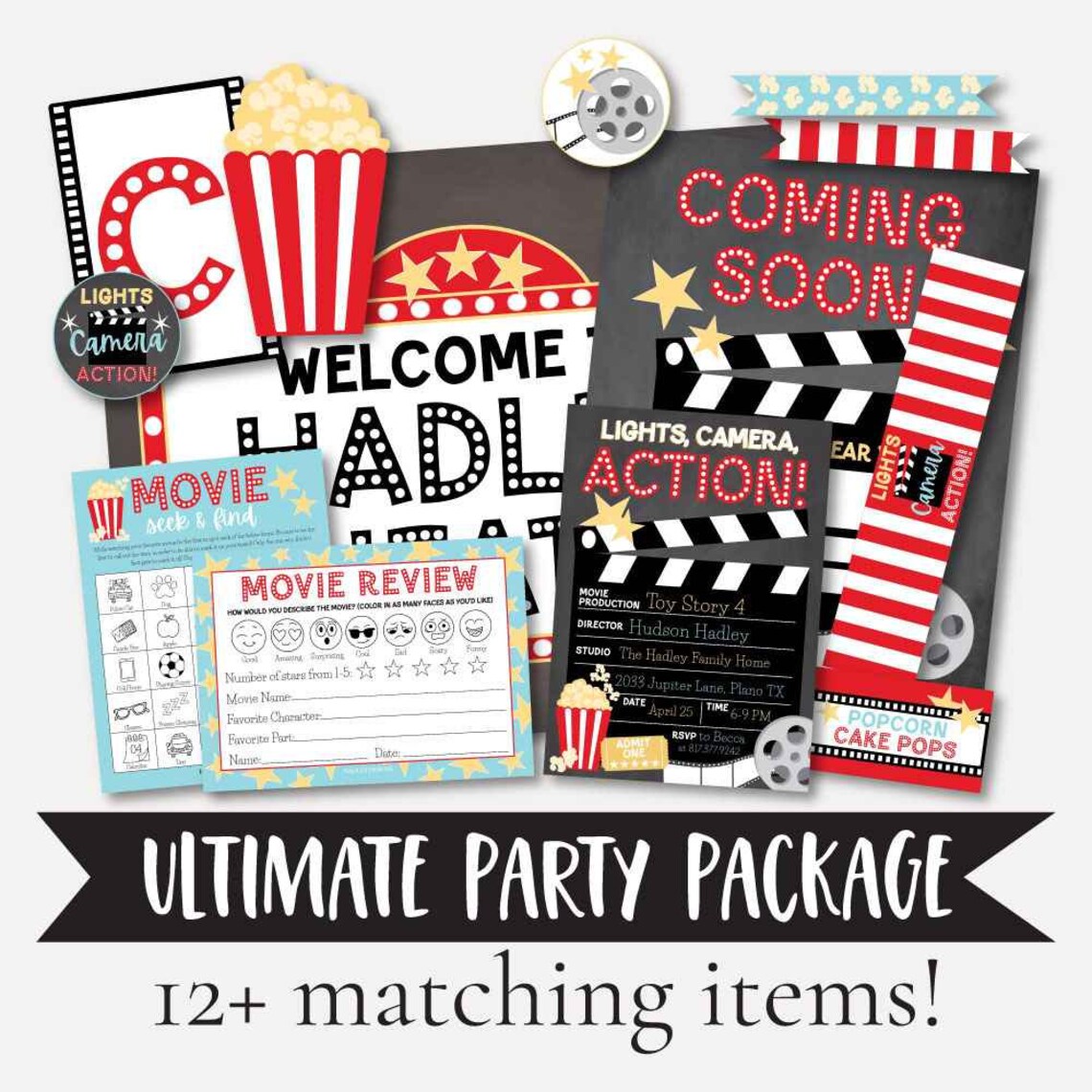 Movie Night Party Complete Package Templates Birthday Party | Etsy