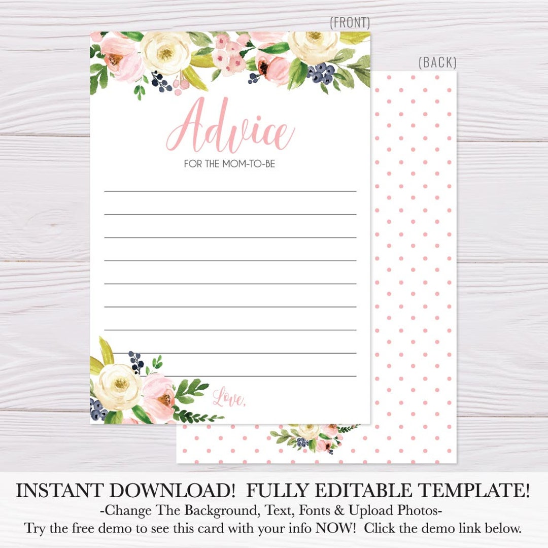 Advice for New Parents, Advice Card Template, Advice Card Printable ...