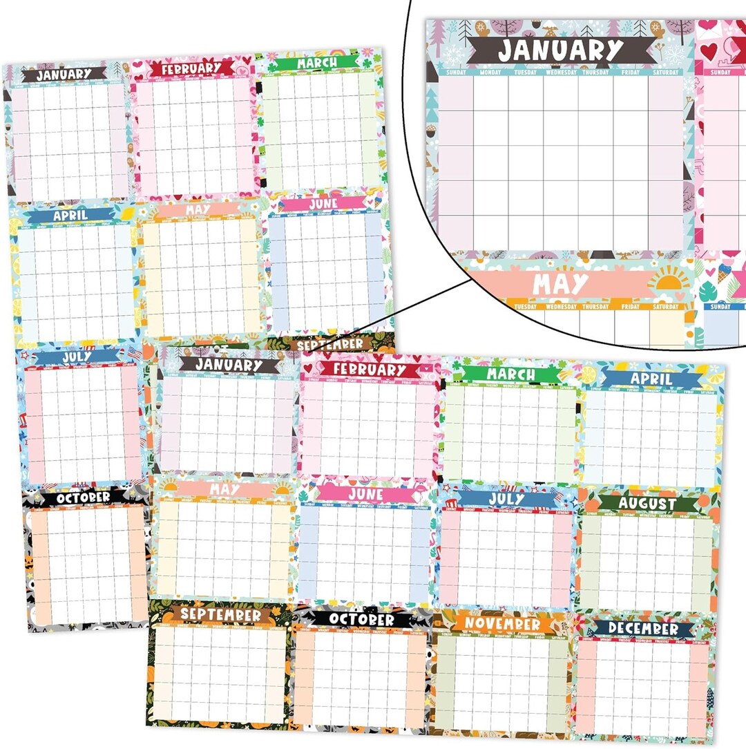Doodle 12 Month Dry Erase Calendar for Wall - Large Calendar Whiteboard ...