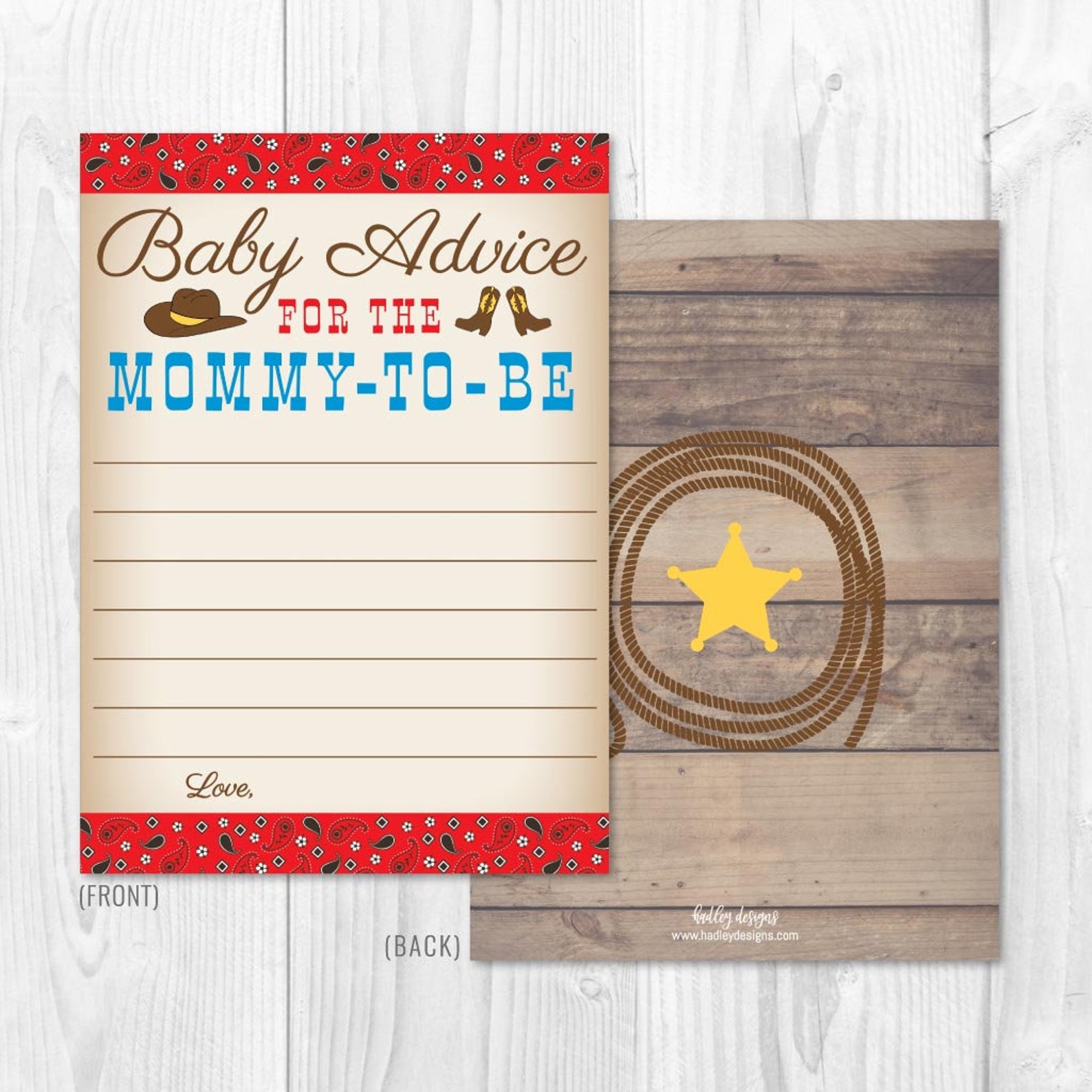 Cowboy Baby Shower Advice Card Template Words of Wisdom Card | Etsy