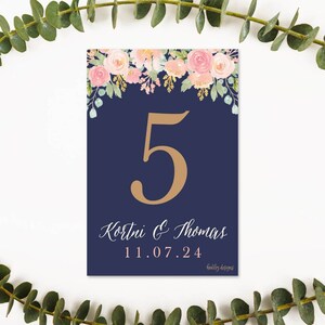 Navy and Blush Elegant Floral Wedding Table Numbers Template - DIY ...