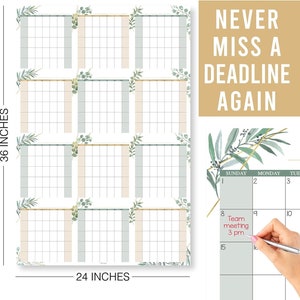 Greenery 12 Month Dry Erase Calendar for Wall Large Calendar Whiteboard ...