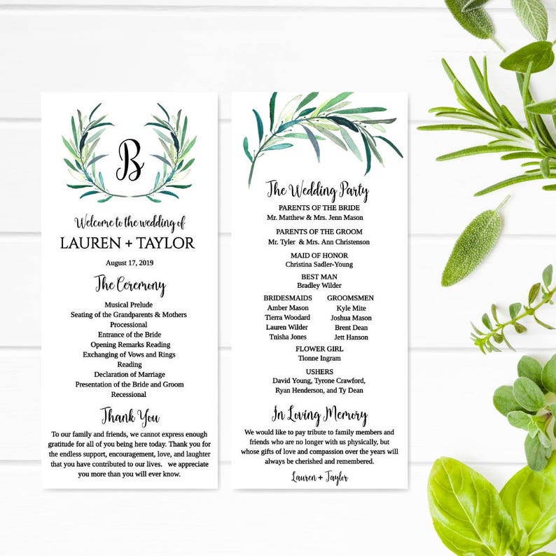 Eucalyptus Wreath Greenery Wedding Program Wedding Programs - Etsy