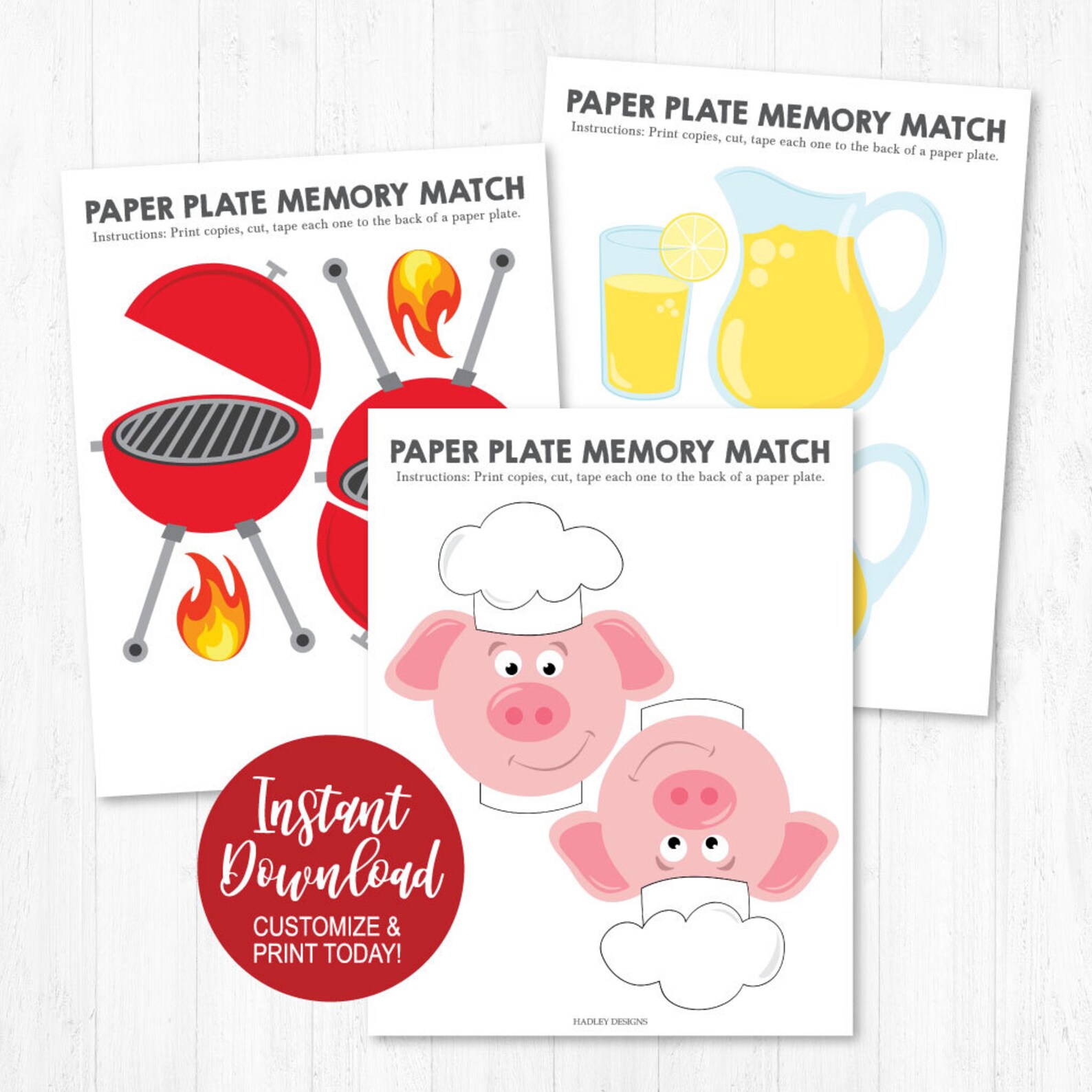 Printable Memory Matching Game BBQ Theme Backyard Camping - Etsy