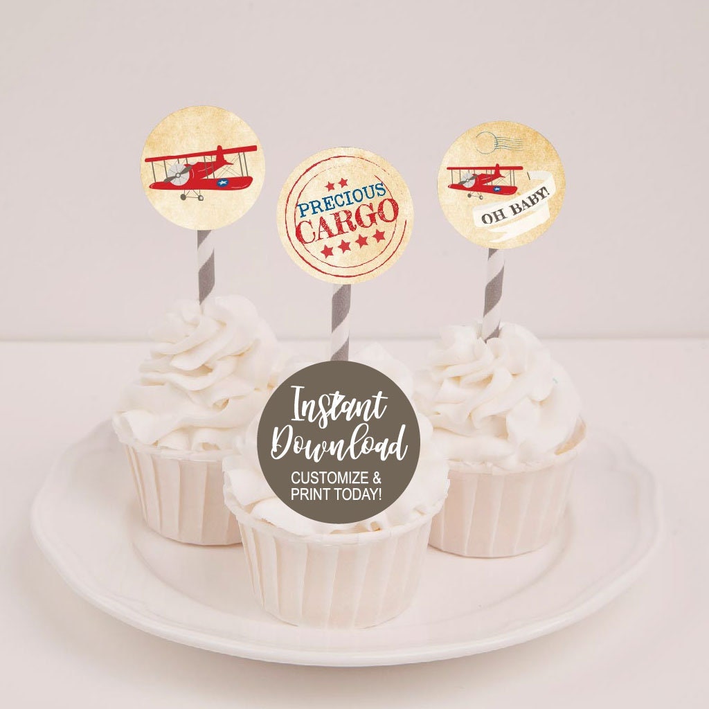 Airplane Flying Red Cupcake Toppers Cupcake Topper Printable - Etsy