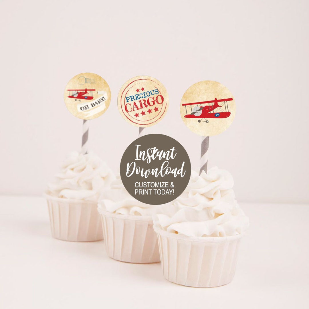 Airplane Flying Red Cupcake Toppers, Cupcake Topper Printable, Cupcake ...