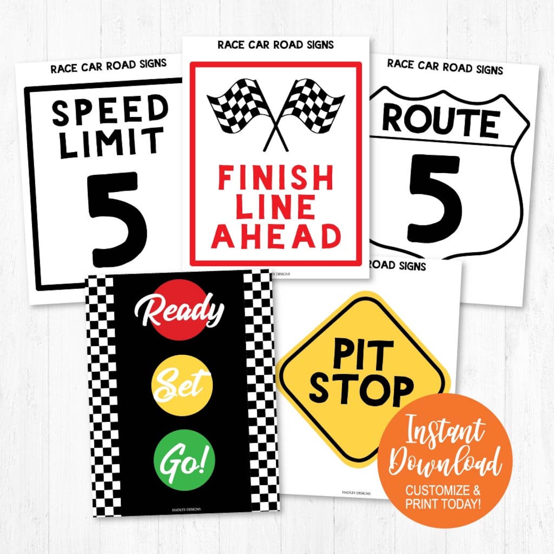 Race Car Birthday Party Road Signs, Editable Racing Cars Party ...