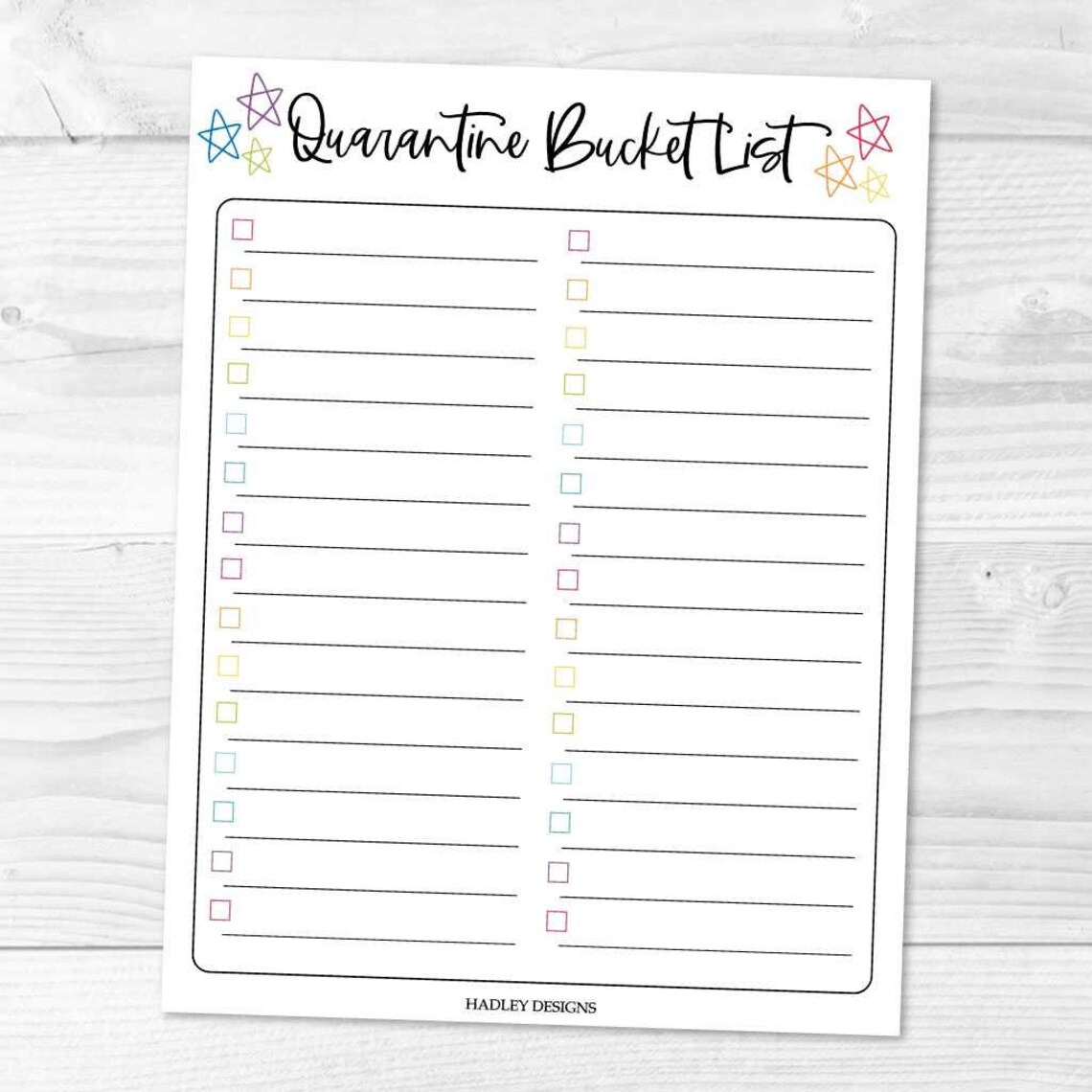 Quarantine Bucket List Printable, Quarantine Bucket List Sign, Social ...