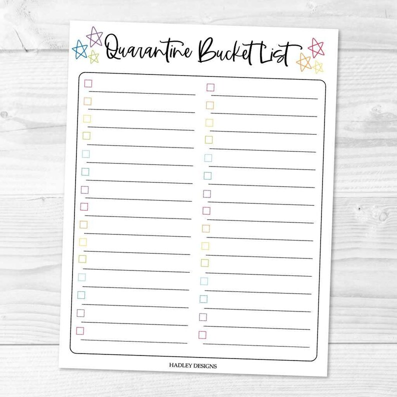Quarantine Bucket List Printable, Quarantine Bucket List Sign, Social ...