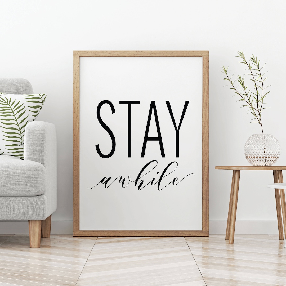 Stay Awhile Printable Sign Set, Minimalist Rustic Wall Art, Love Couple ...