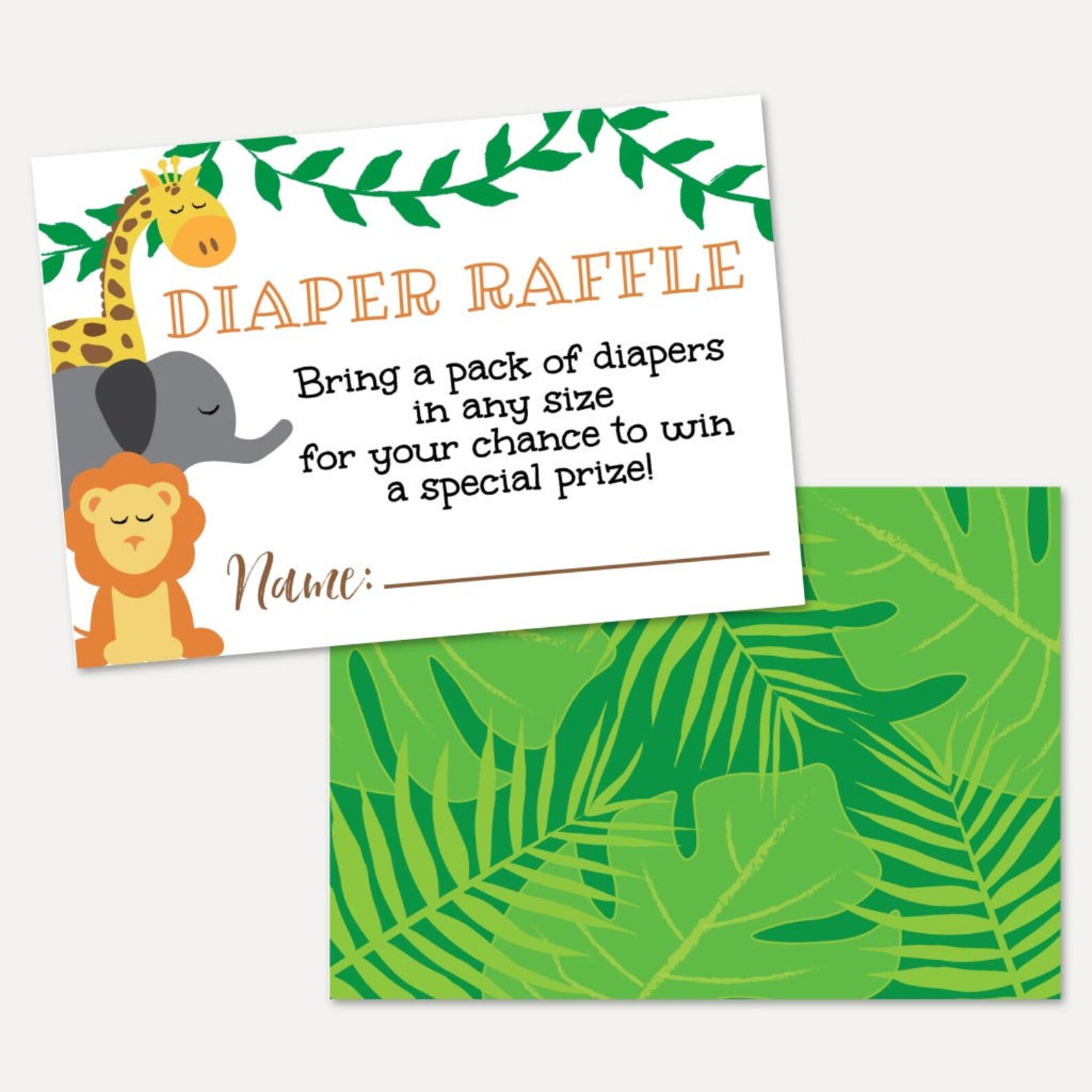 Jungle Animal Green Diaper Raffle Ticket Printable Diaper | Etsy
