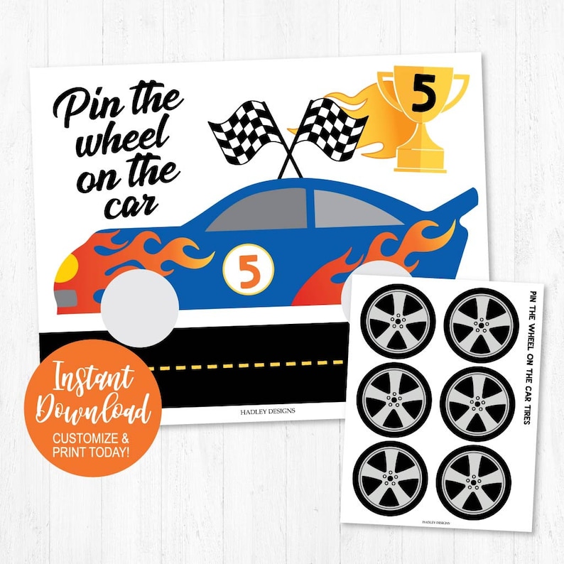 Pin the Wheel on the Race Car, Racing Printable Party Game Supplies ...