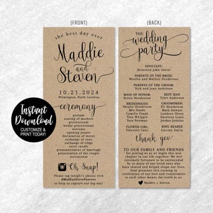 Wedding Ceremony Program Funny Printable Wedding Programs - Etsy
