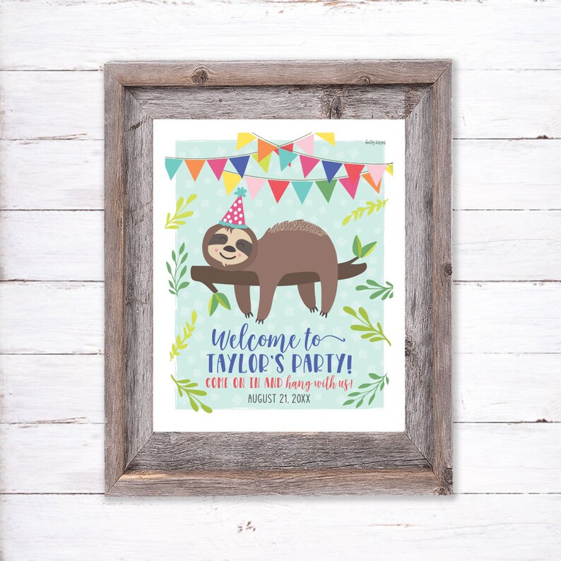 Sloth Kids Party Welcome Sign Template Birthday Welcome | Etsy