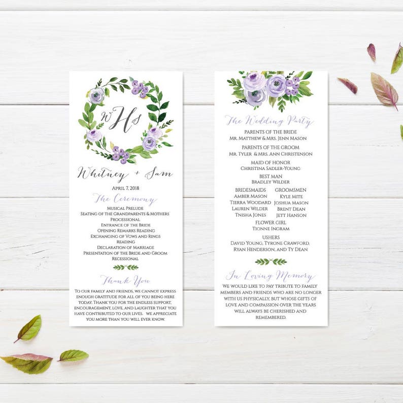 DIY Printable Wedding Programs Templates Wedding Program - Etsy