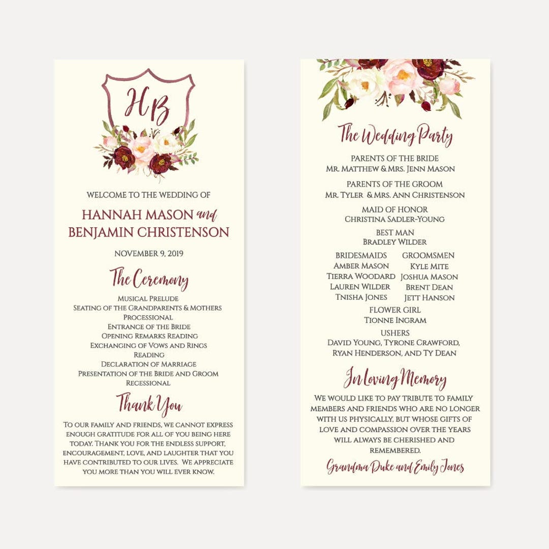 DIY Printable Wedding Programs Templates, Wedding Program Ideas ...