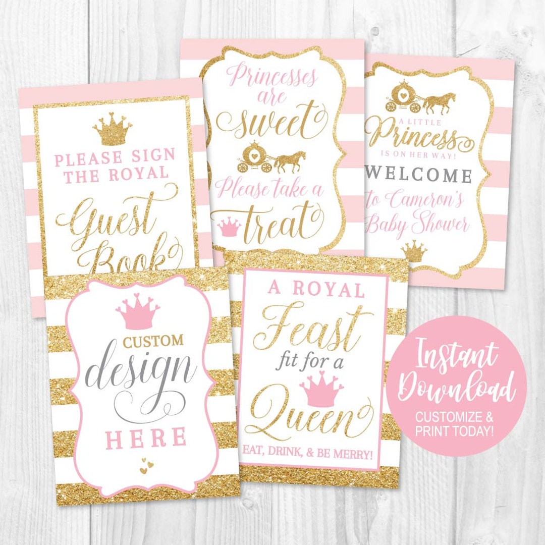 Princess Baby Shower Sign Set Templates - Baby Shower Sign, Baby Shower ...