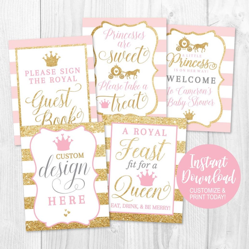Princess Baby Shower Sign Set Templates - Baby Shower Sign, Baby Shower ...