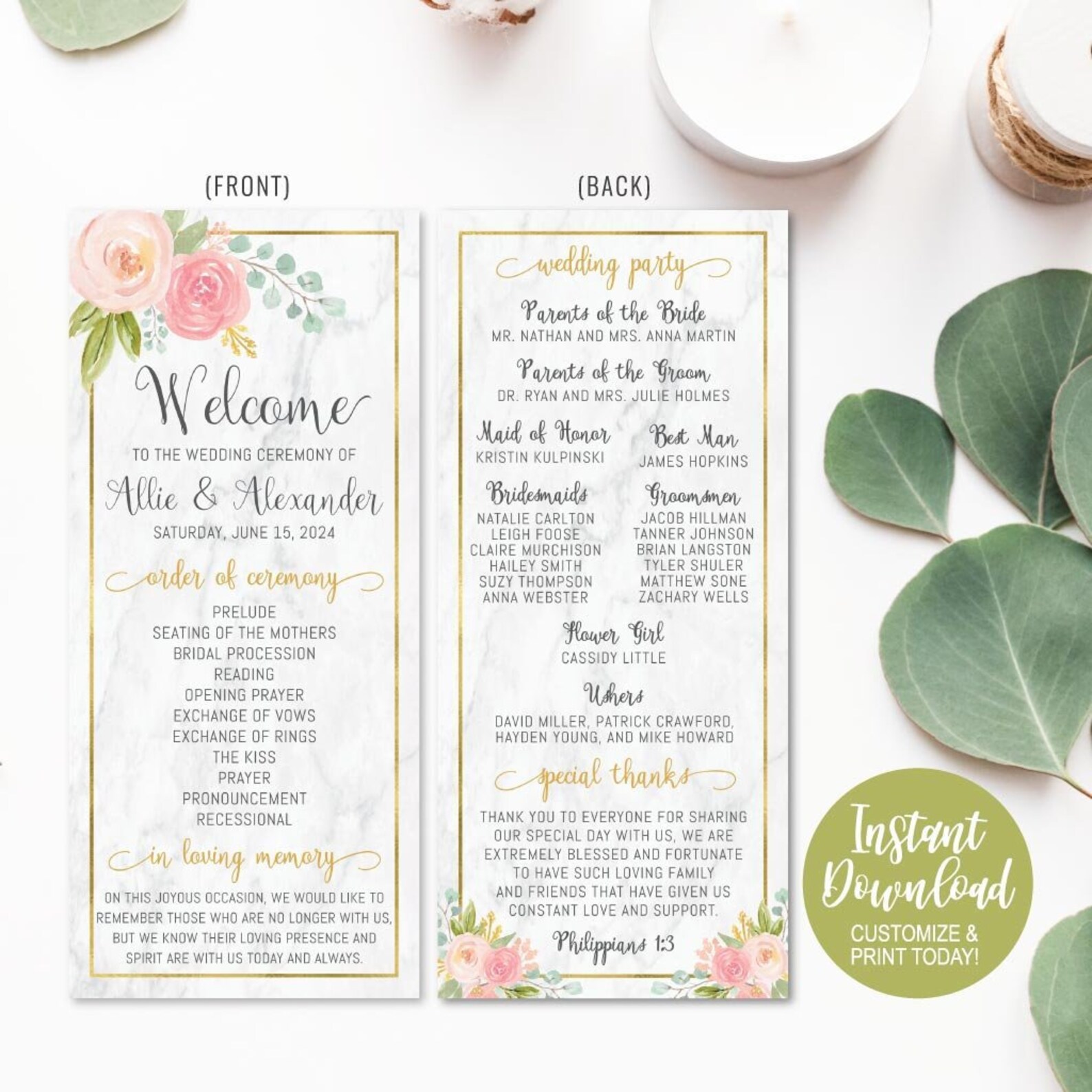 Printable Wedding Programs Download Wedding Program Layout | Etsy