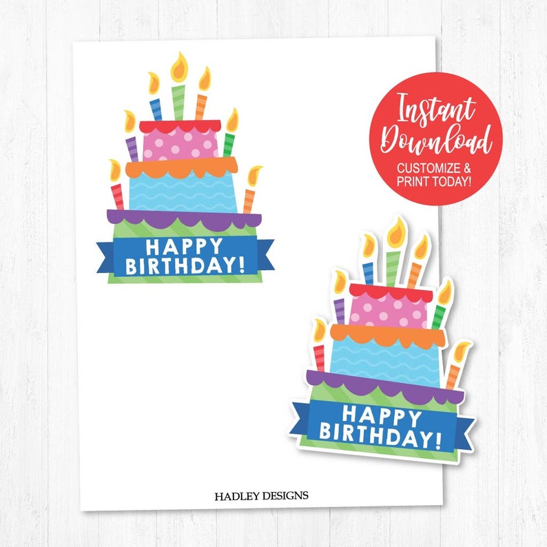 Printable Birthday Cake Topper Colorful Cake Decoration | Etsy