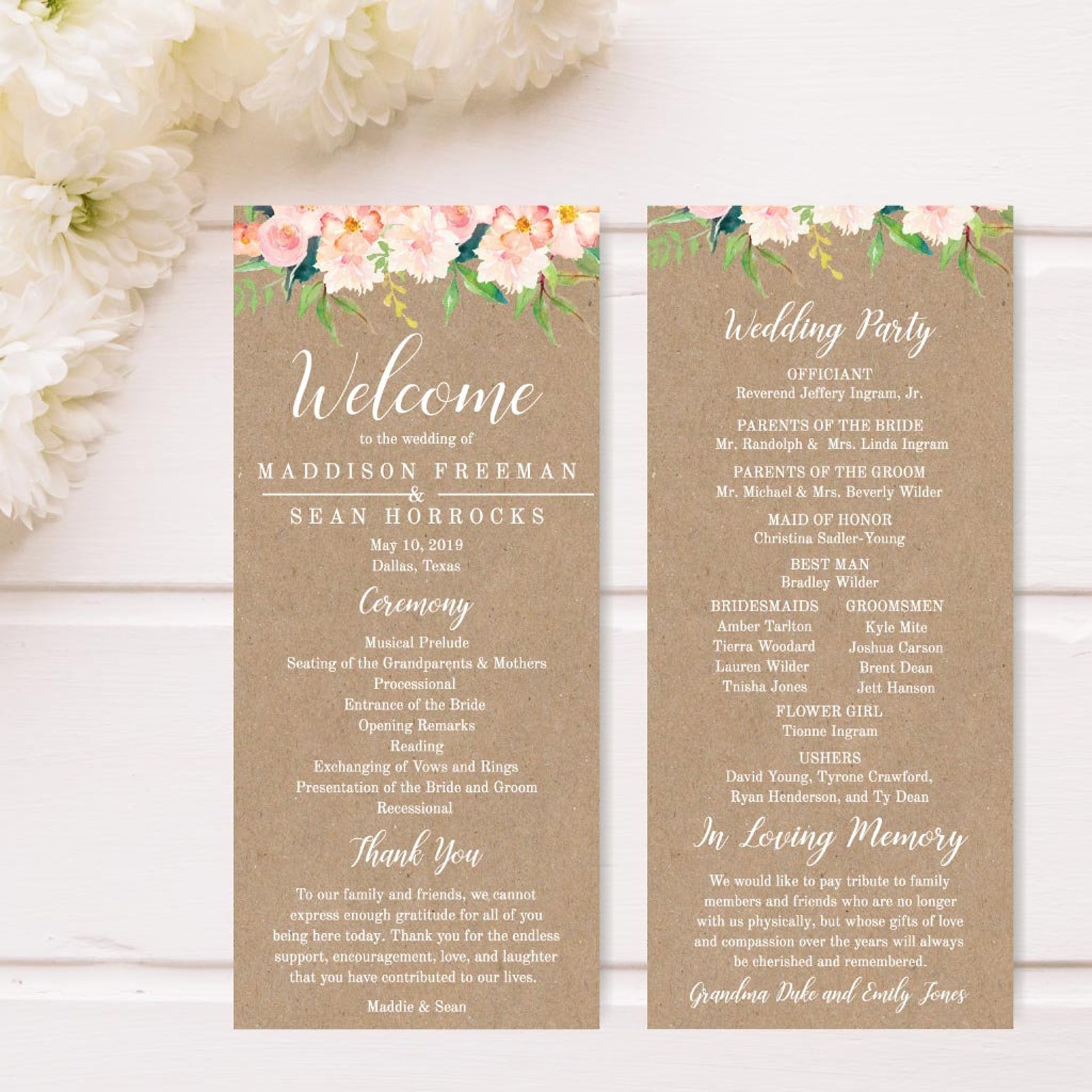 Wedding Program Thank You Messages Wedding Programs Online | Etsy