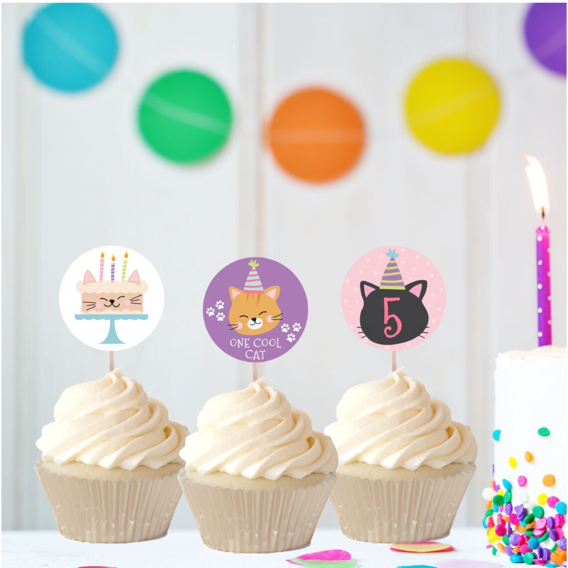 Cat Kids Party Cupcake Topper Template Cupcake Toppers | Etsy