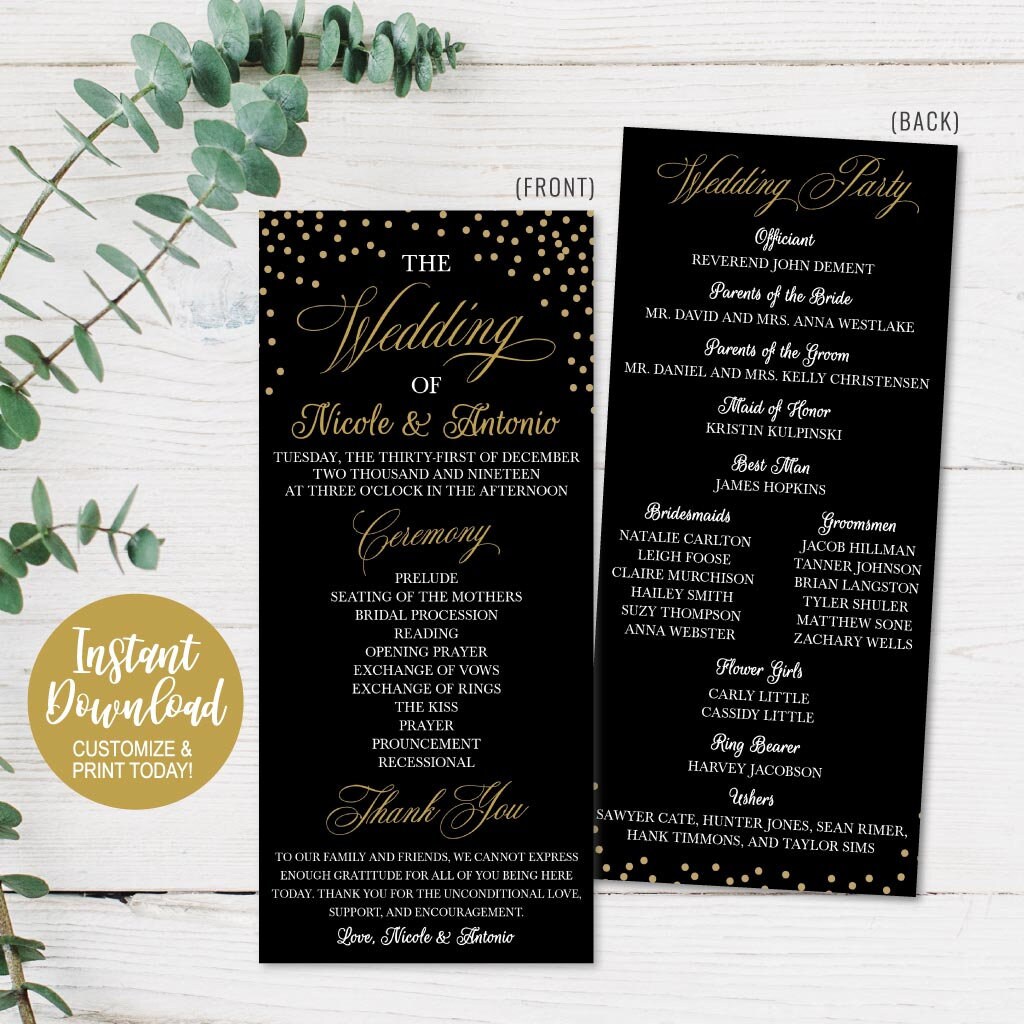 DIY Printable Wedding Programs Templates Wedding Program | Etsy