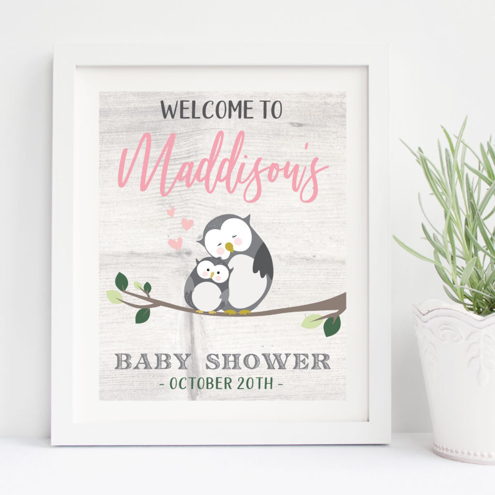 Owl Girl Baby Shower Welcome Sign Template Personalized | Etsy