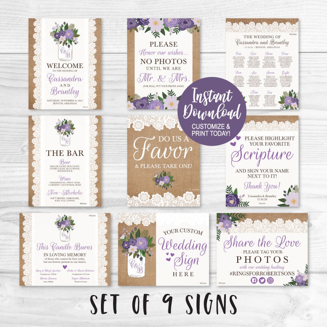 Wedding Signs Printable Bundle, Printable Wedding Sign Templates, Cheap ...