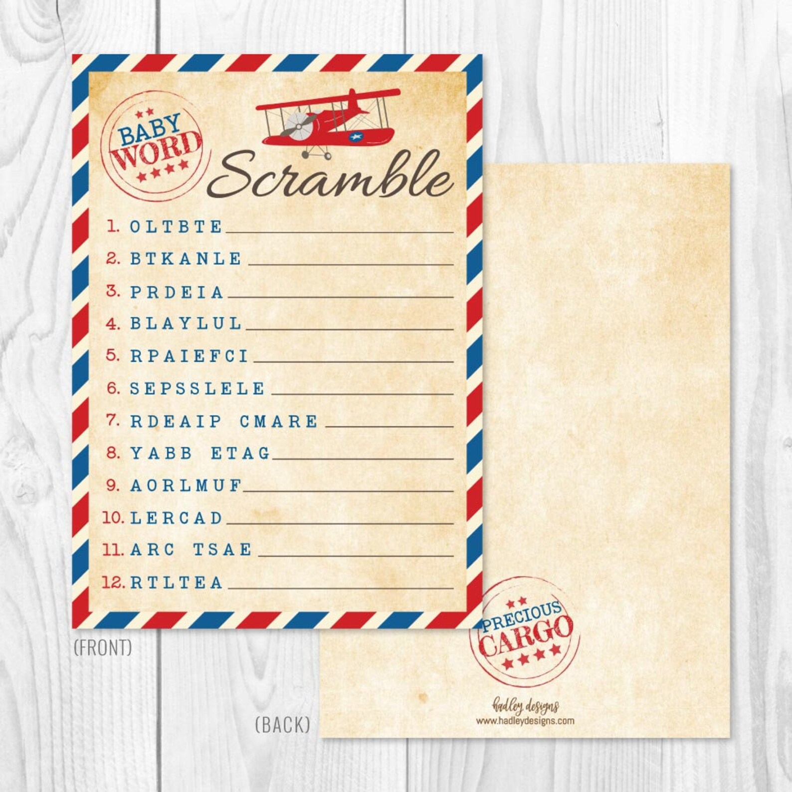 Airplane Baby Shower Word Scramble Game Template Word | Etsy