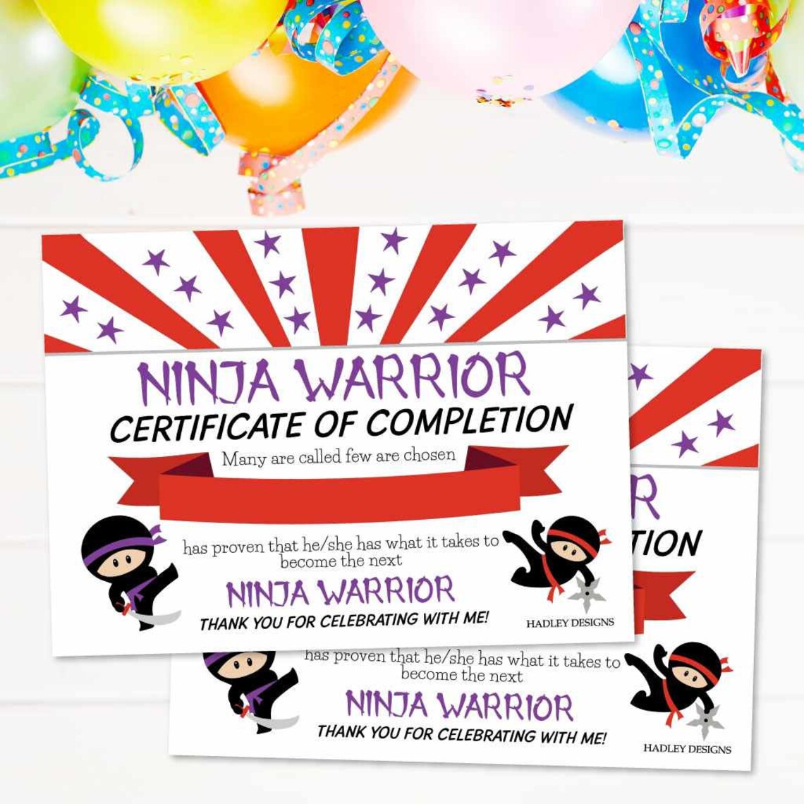 Ninja Kids Party Certificate of Completion Template Custom | Etsy