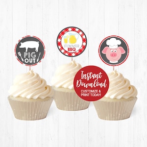 Summer Cookout Cupcake Topper Template, Instant Download Barbecue ...