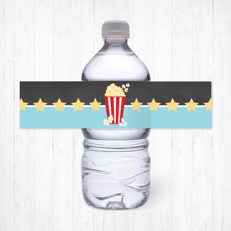 Movie Night Bottle Label Template Water Bottle Labels - Etsy