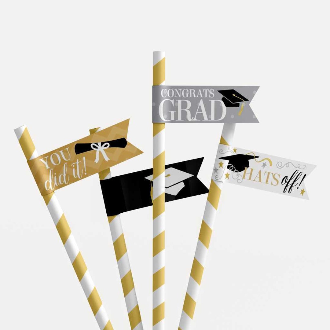 Graduation Party Straw Flags Template - Graduation Straw Flags ...