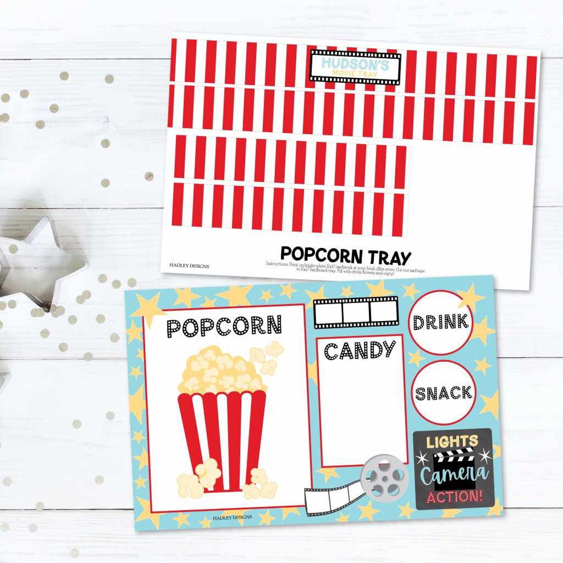 Movie Night Popcorn Tray Template Printable Movie Tray - Etsy