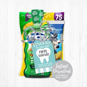 Tooth Fairy Gift Tag Printable, First Tooth Lost Bag Tag Template ...