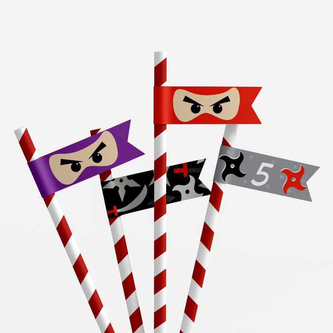 Ninja Kids Straw Flags Template Printable Straw Flag Paper - Etsy
