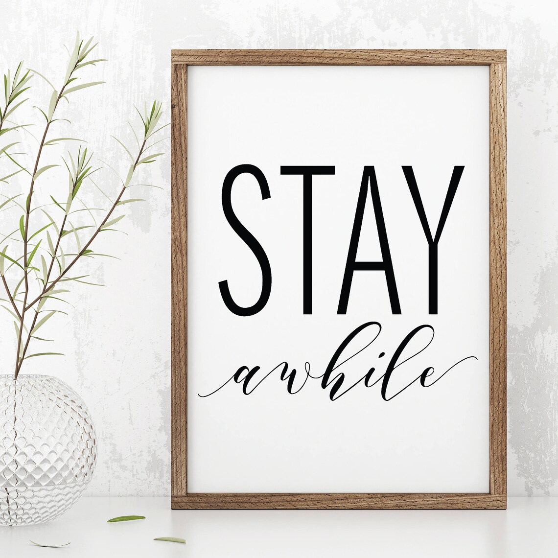 Stay Awhile Printable Sign Set, Minimalist Rustic Wall Art, Love Couple ...