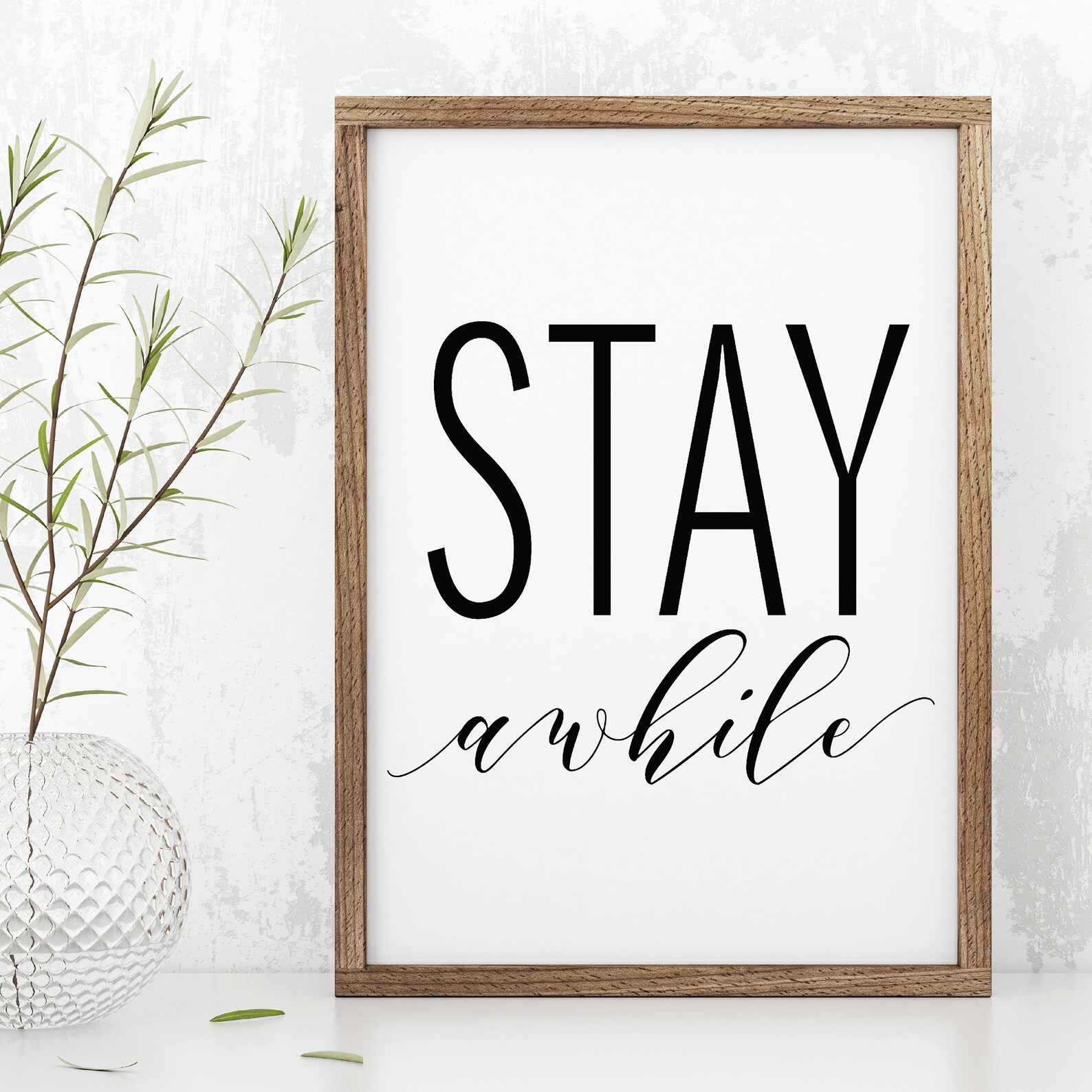 Stay Awhile Printable Sign Set, Minimalist Rustic Wall Art, Love Couple ...