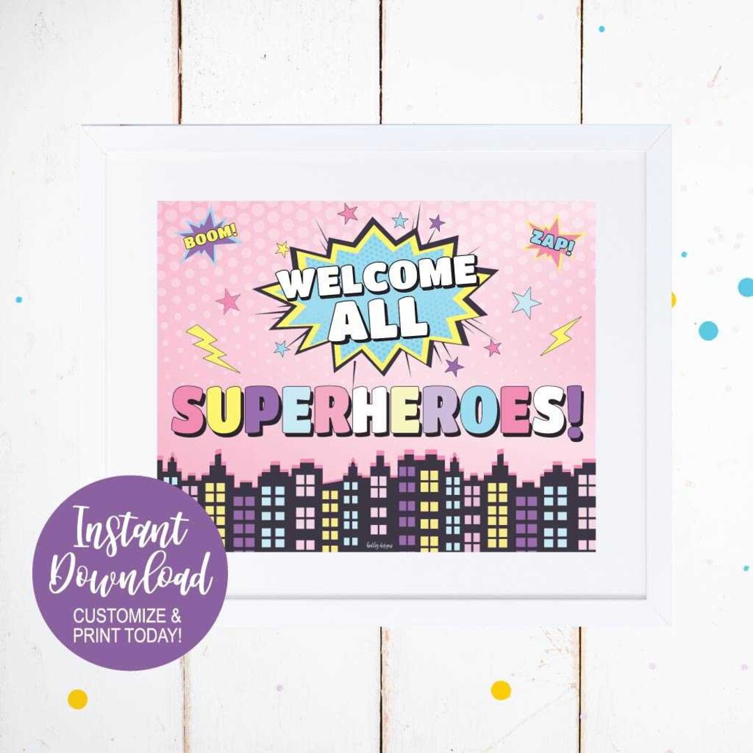 Superhero Birthday Welcome Sign Superhero,birthday Party Welcome Sign ...