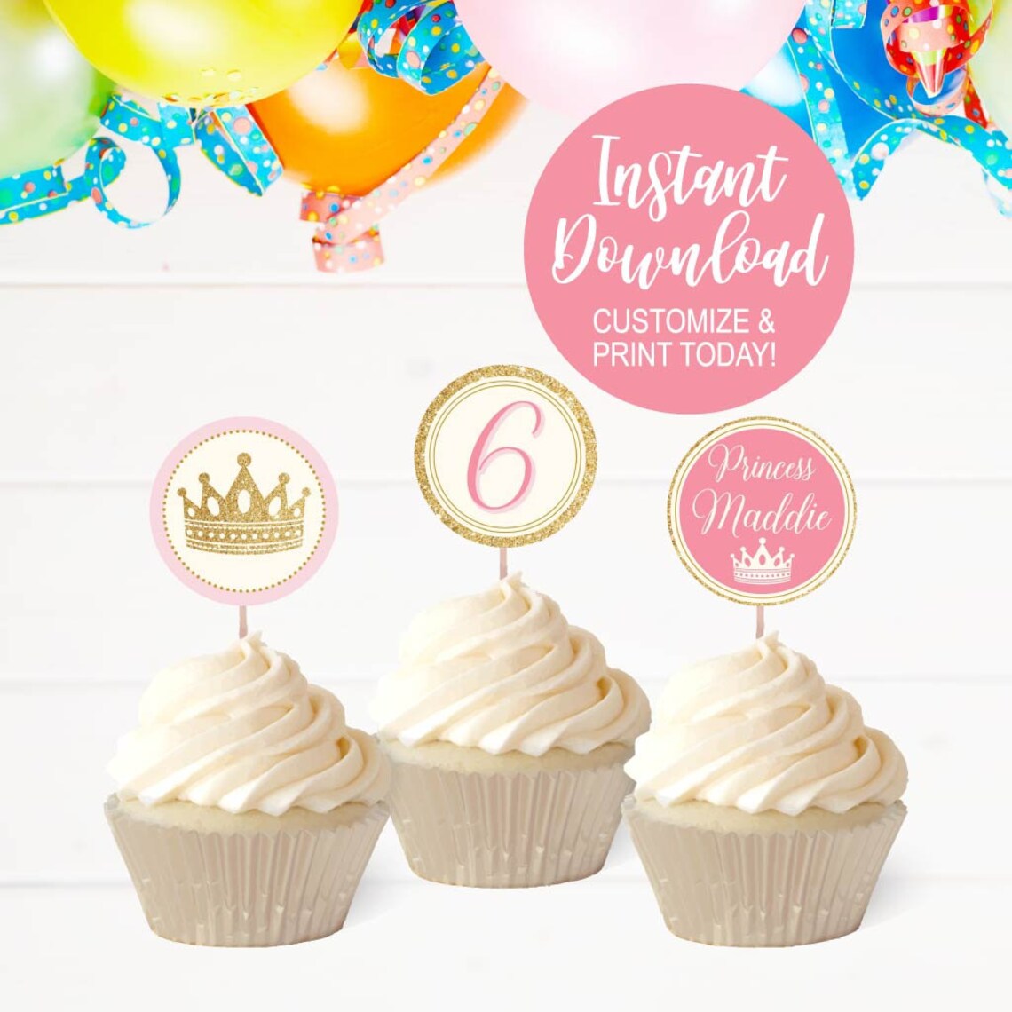 Birthday Cupcake Toppers Printable, Custom Straw Flag Templates, Water ...