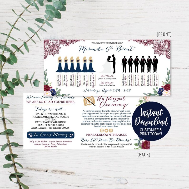Wedding Ceremony Program Funny Printable Wedding Programs | Etsy