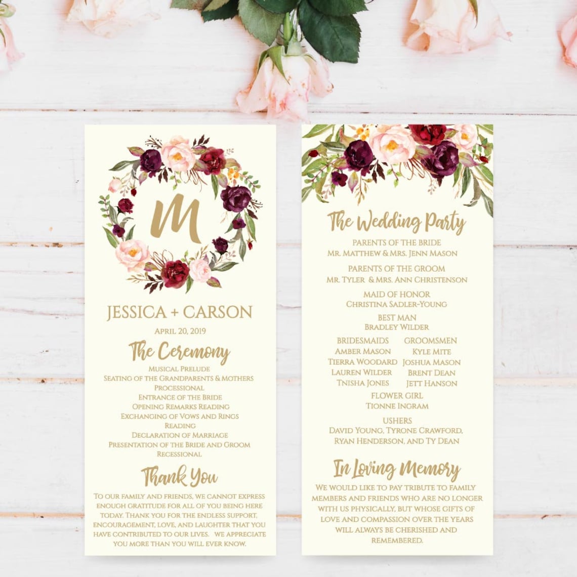 Wedding Program Thank You Messages Wedding Programs Online | Etsy